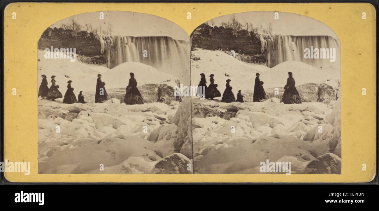 Niagara, the great ice bridge and American Falls. (Group of women ...