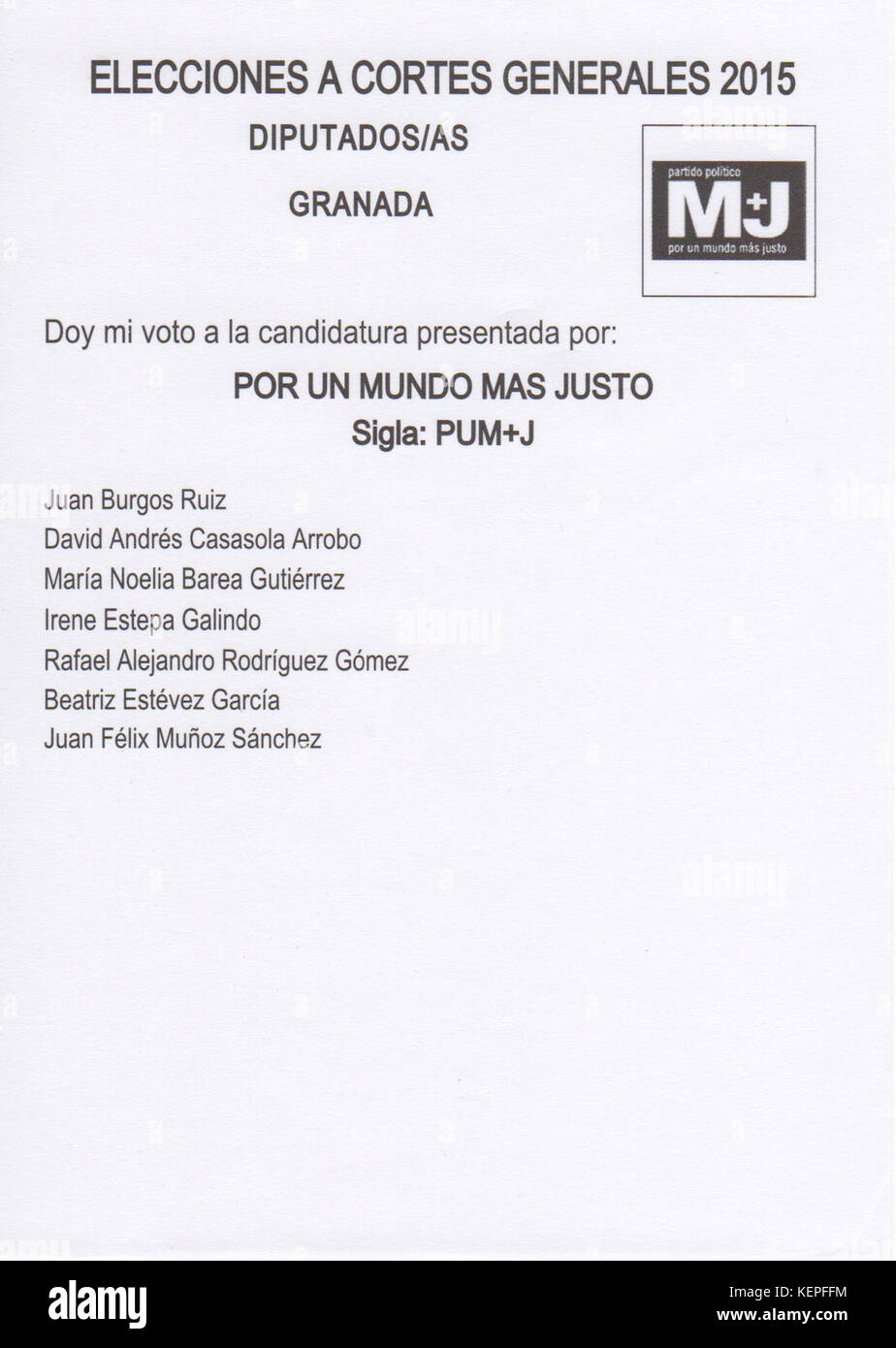 Spanish General Elections Ballot Granada PUM J Stock Photo - Alamy