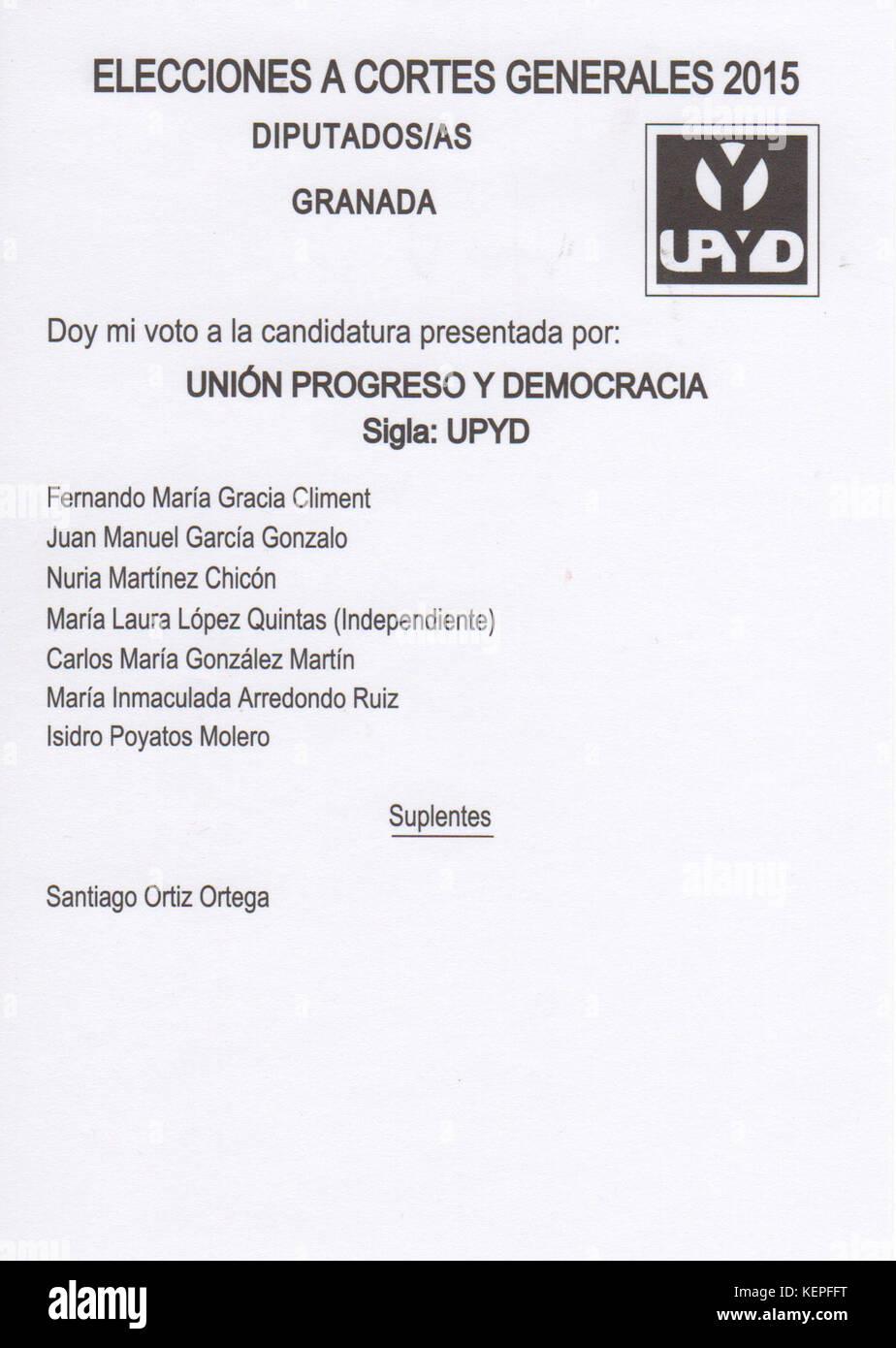 Spanish General Elections Ballot Granada UPYD Stock Photo - Alamy