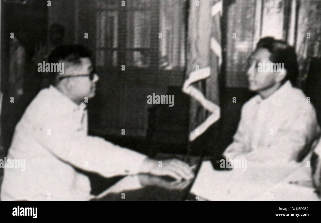 A historic moment when President Marcos met Ninoy Aquino, captured in ...
