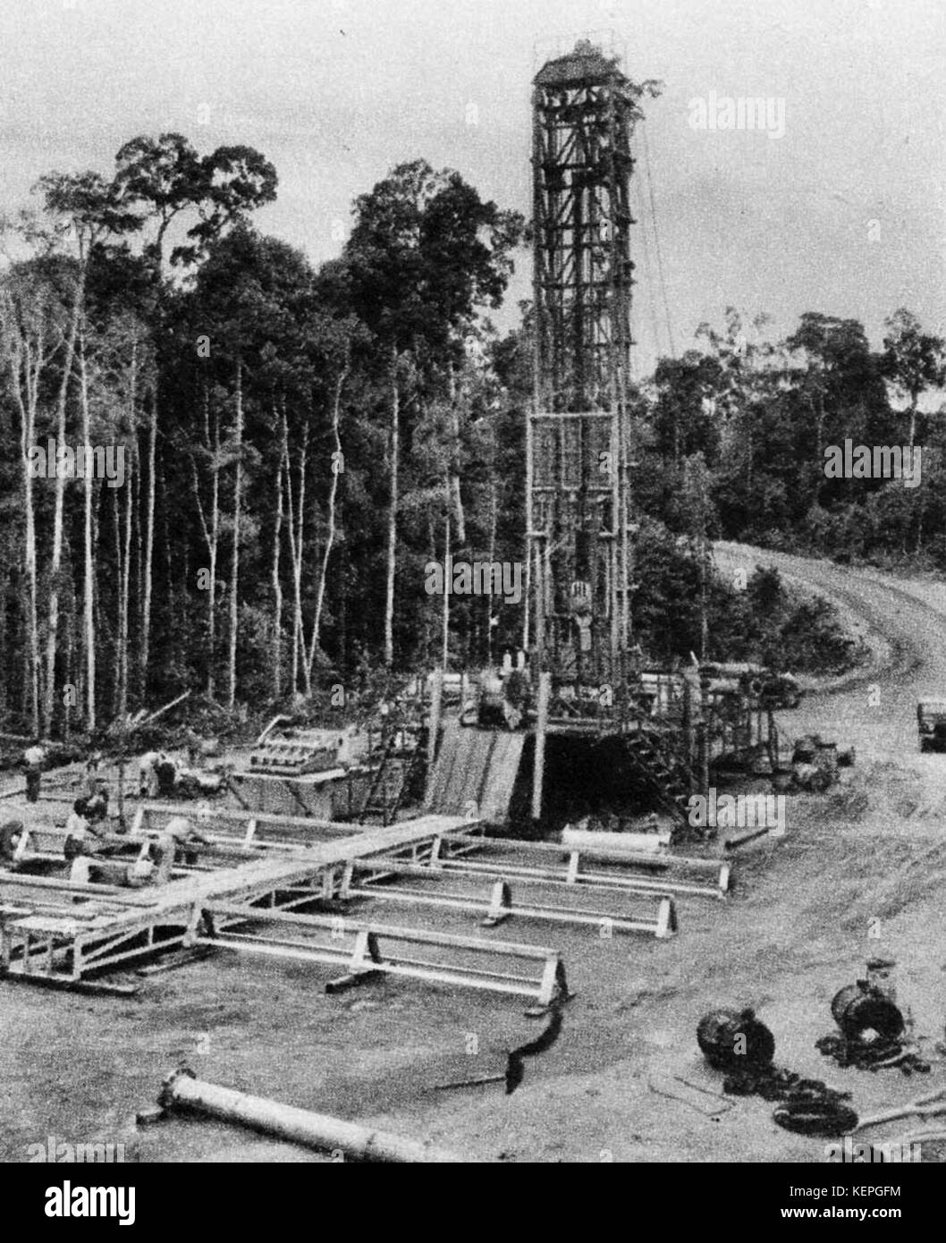 This image showcases an oil well in Sumatra, Indonesia, illustrating ...