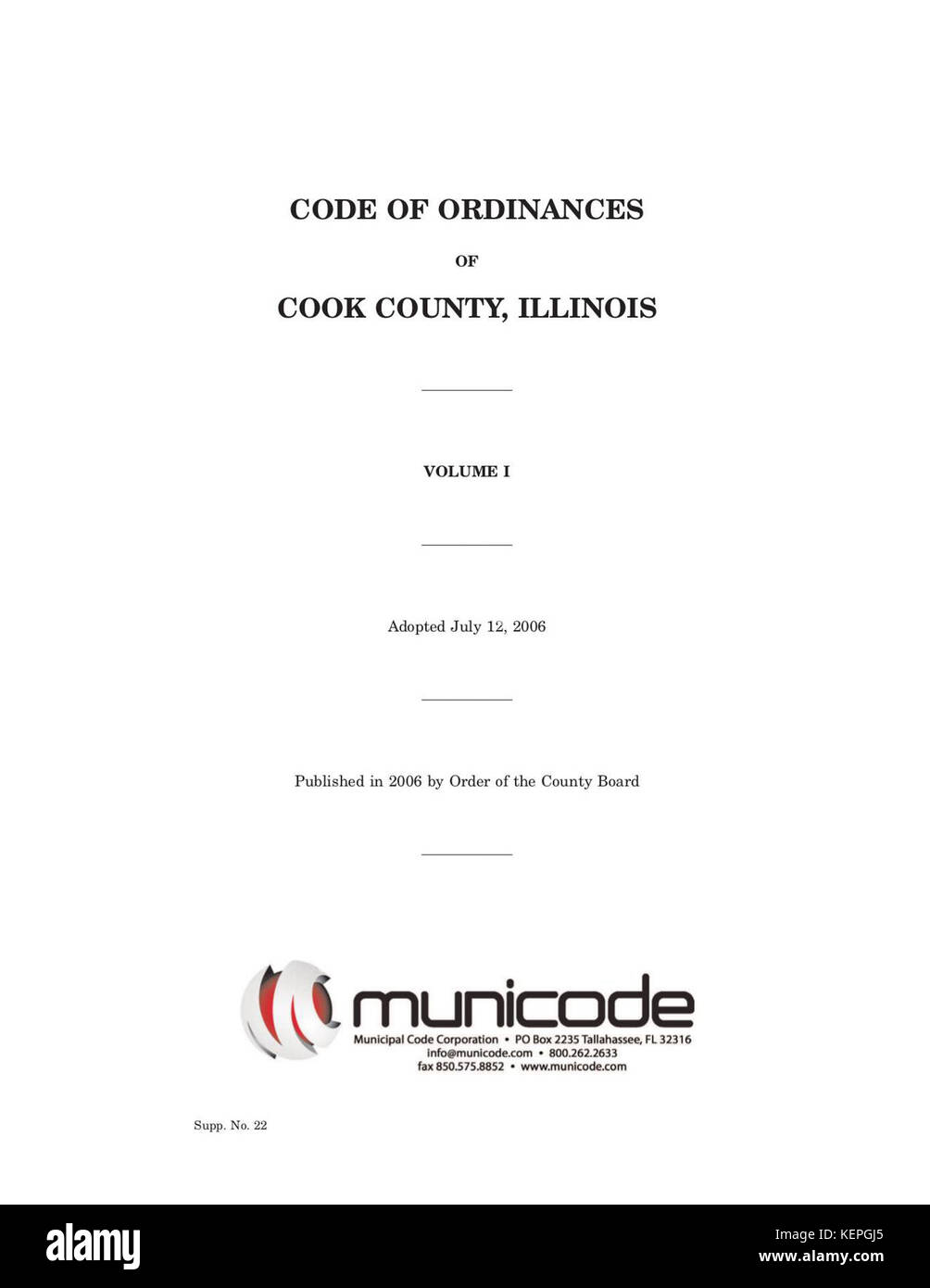 Cook County IL Code of Ordinances title page Stock Photo - Alamy