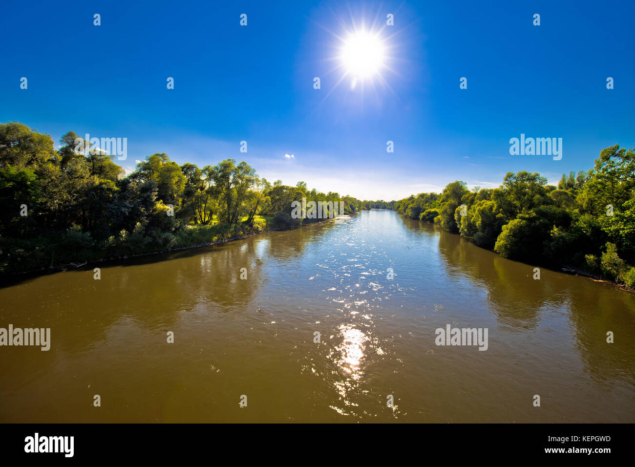 Mura river landscape and flow view, Medjimurje region, border of ...