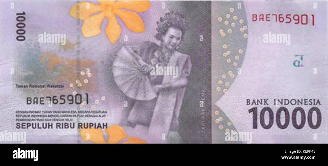 A 10,000 rupiah banknote from Indonesia, issued in 2016, showcasing the ...