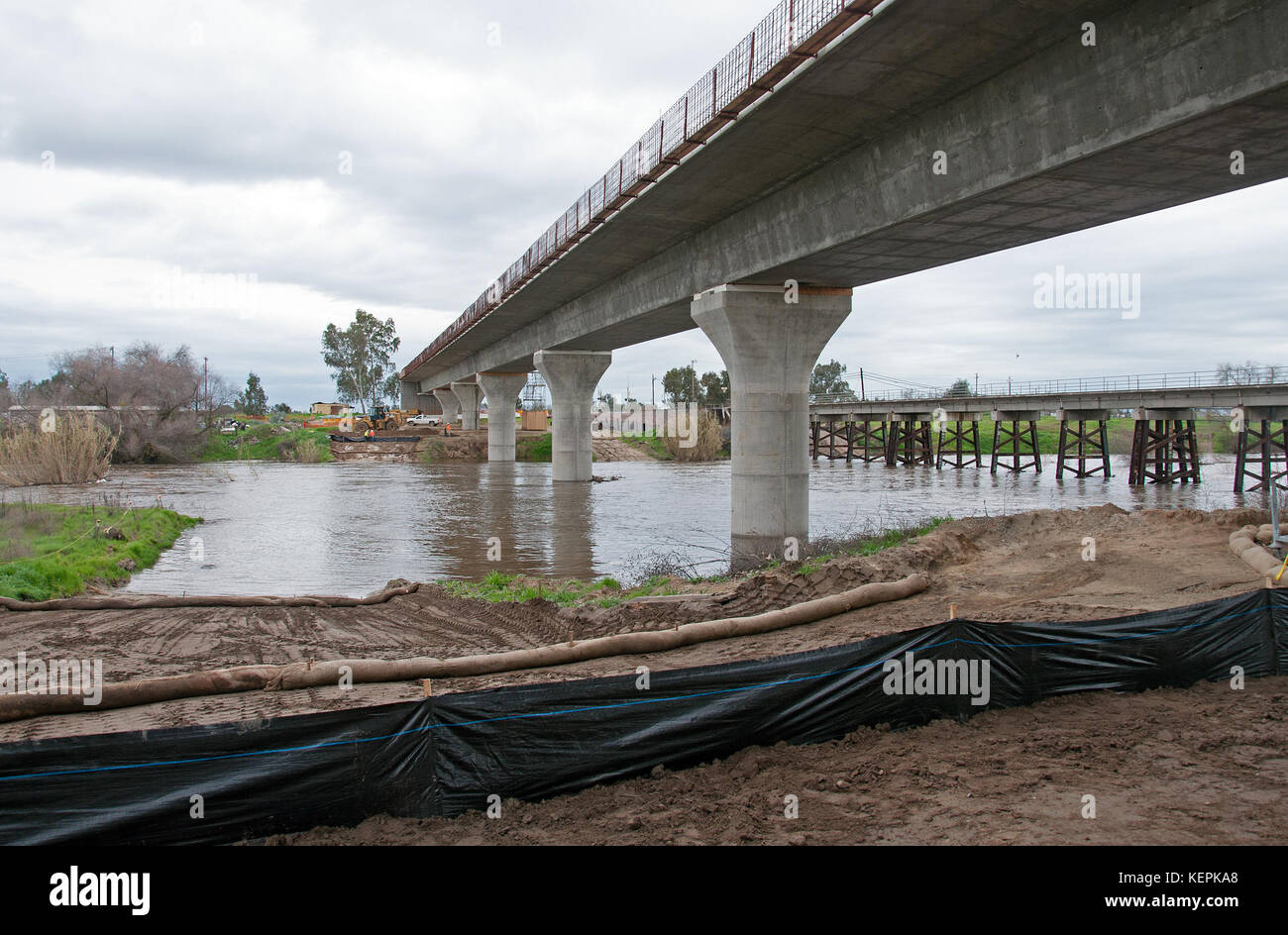 Photograph documenting the construction of the Fresno River Viaduct in ...