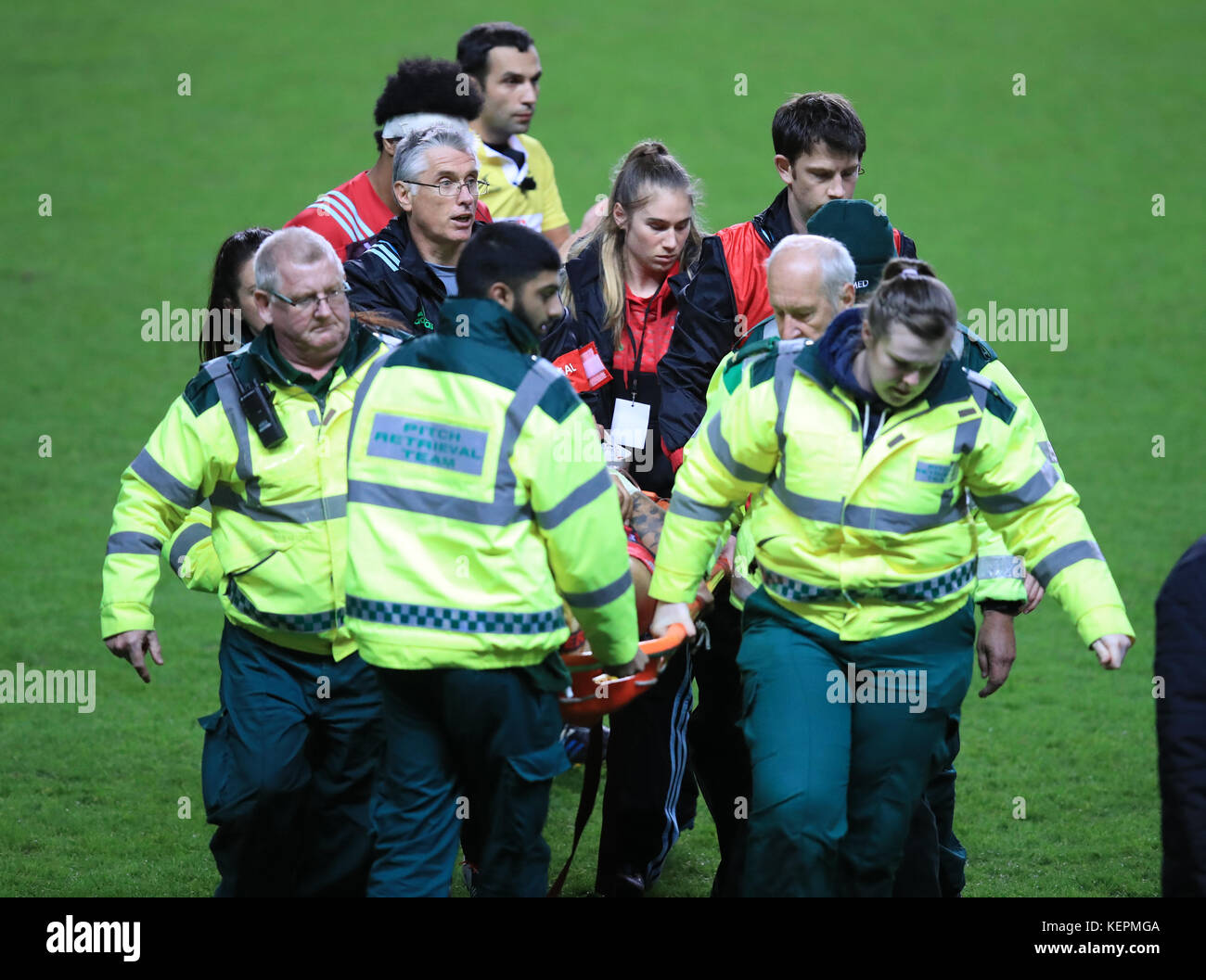 Harlequins' Francis Saili is treated for a serious injury during the ...