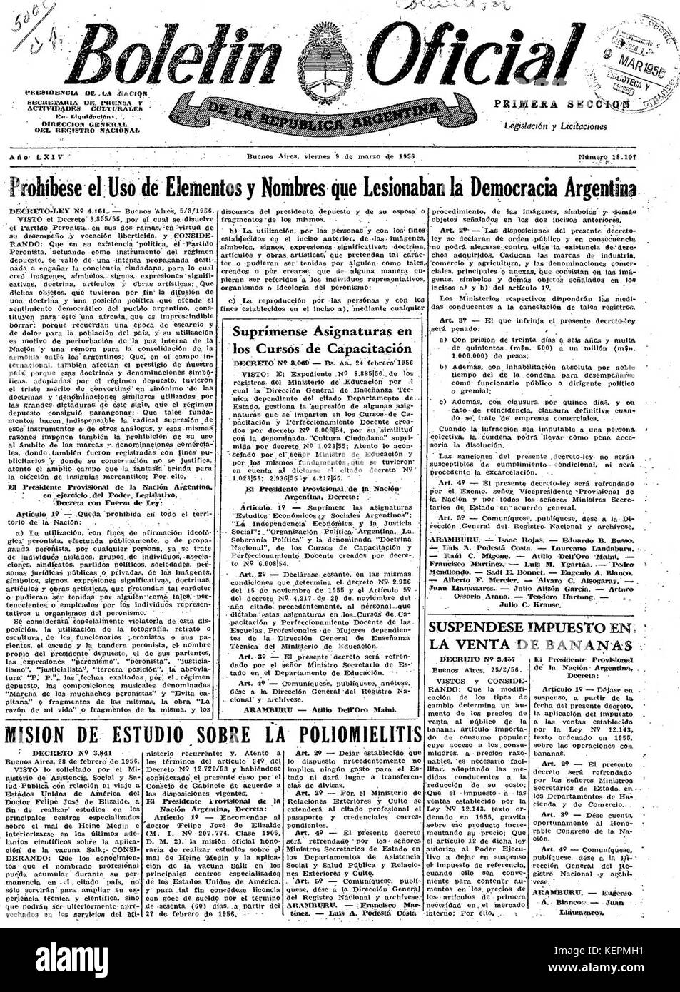 Decreto Ley 4161 de 1956 Stock Photo - Alamy