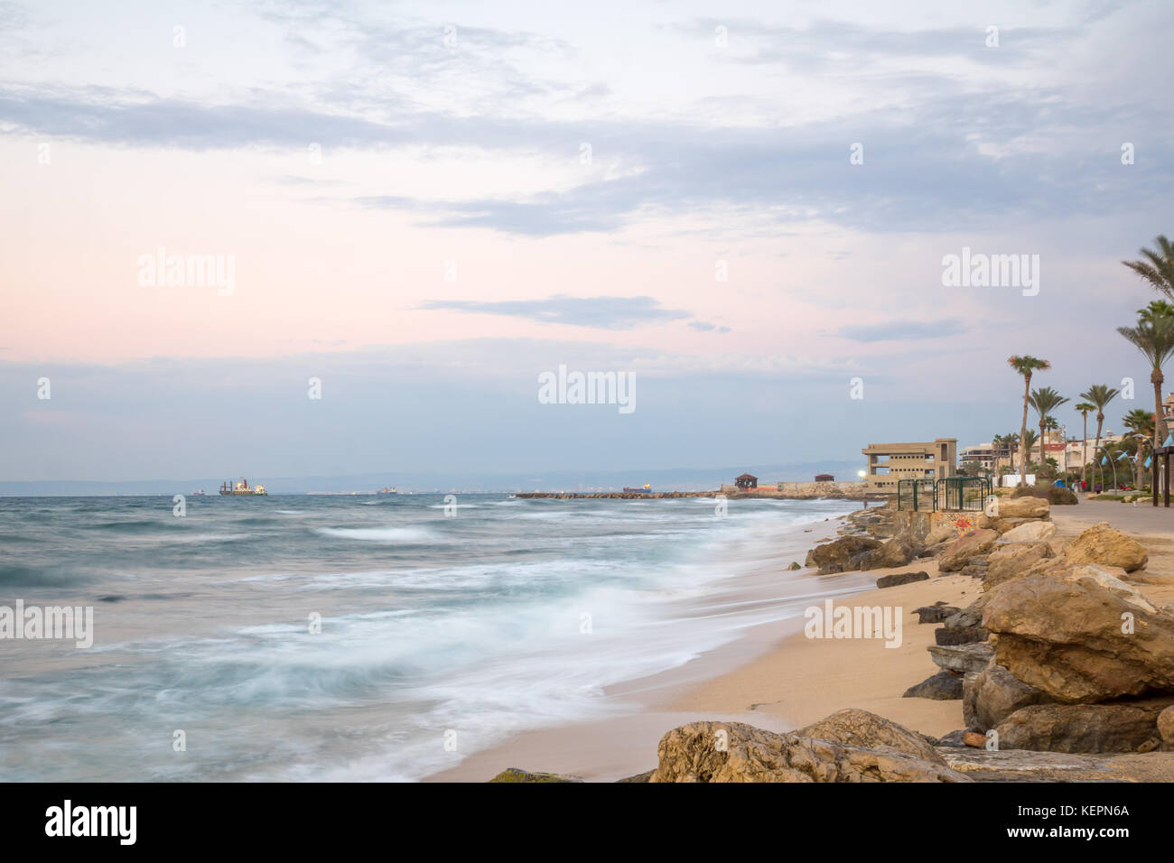 HAIFA, ISRAEL - OCTOBER 16, 2017: Sunset scene at the Bat-Galim beach ...