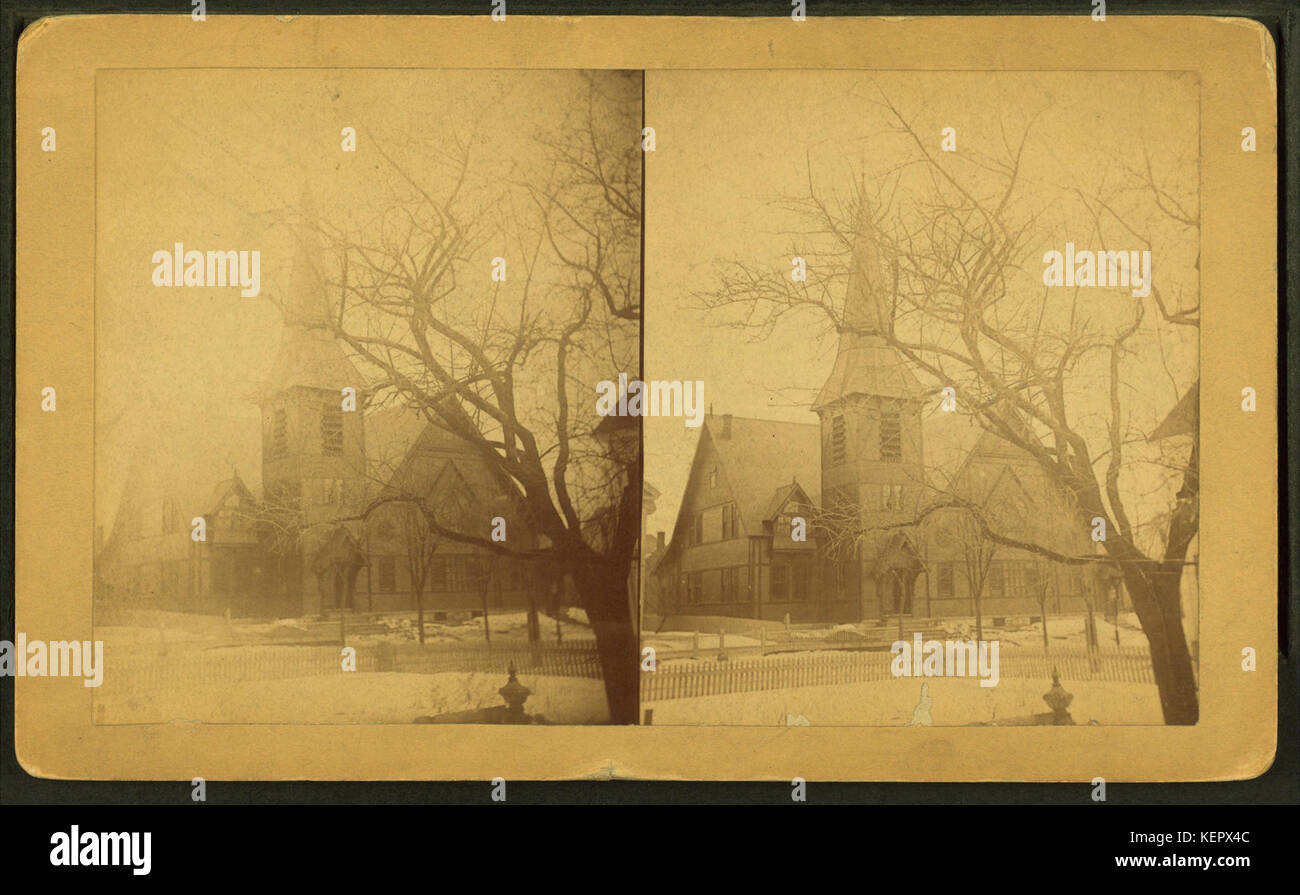 A winter scene in Saco, painted by H. L. Webber, depicting the town's ...