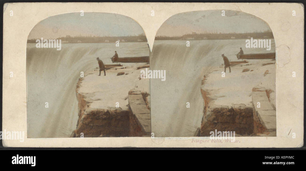 Niagara Falls, winter. (Figure peering over the ledge.), by Langenheim ...