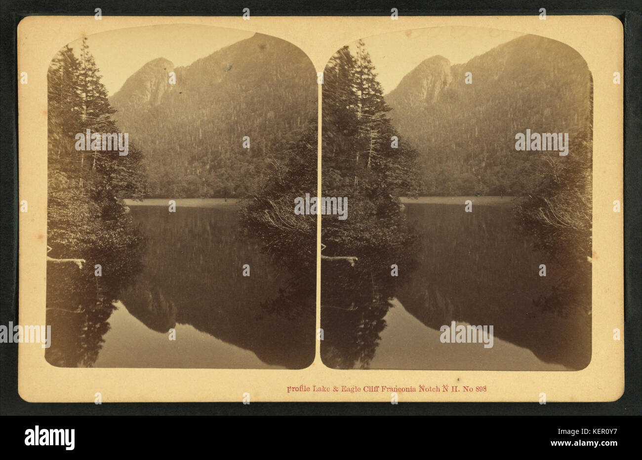 This stereoscopic view depicts Profile Lake and Eagle Cliff in ...