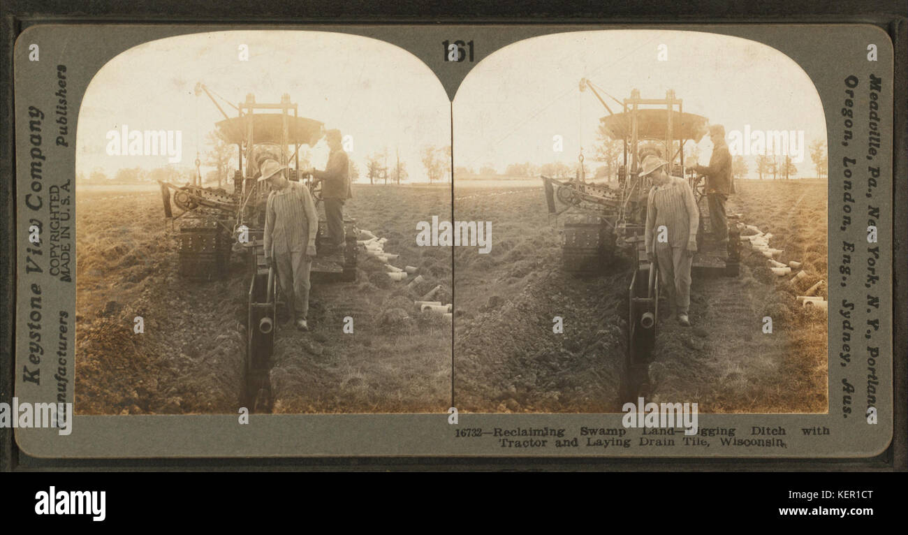 This historical photograph shows the process of reclaiming swamp land ...