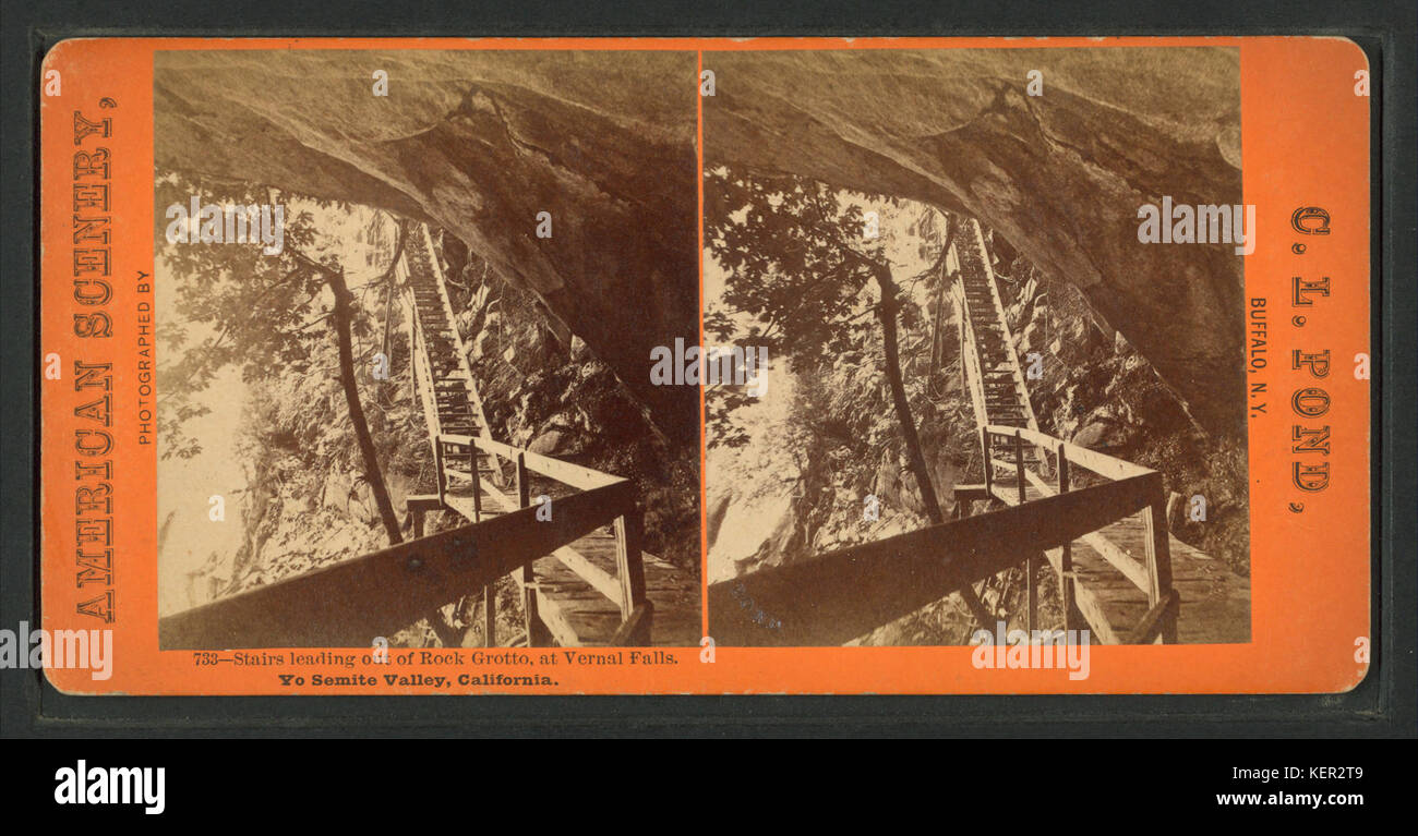 Stairs leaving out of Rock Grotto, at Vernal Falls. Yo Semite Valley ...