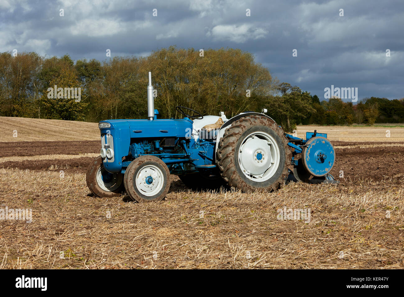 Fordson Dexter Tractor Ploughing Stubble Field UK Stock Photo - Alamy