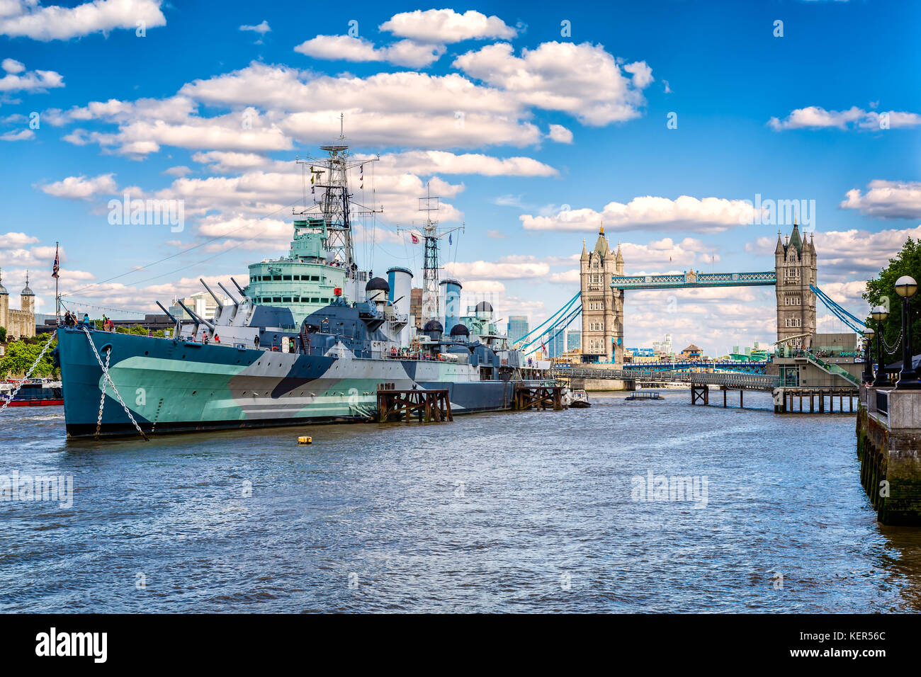 Tower Bridge and HMS Belfast in London Stock Photo - Alamy