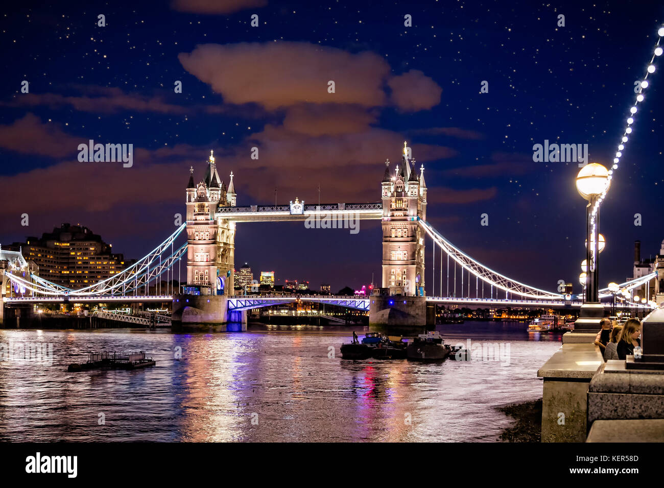 Tower Bridge London illuminated on starry night Stock Photo - Alamy