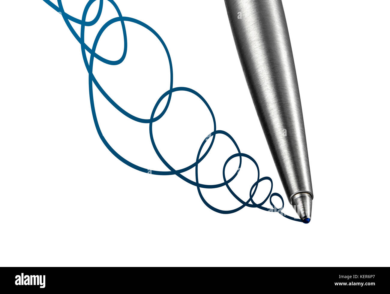 Conceptual photo illustration of ball point pen close up as it doodles ...