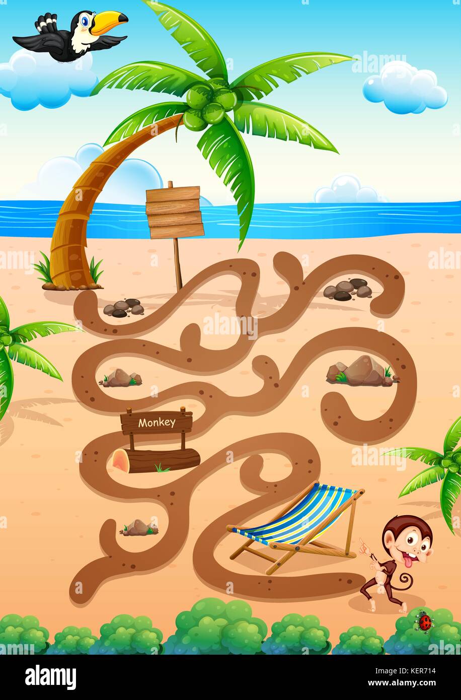 Illustration of a maze game with beach background Stock Vector Image ...