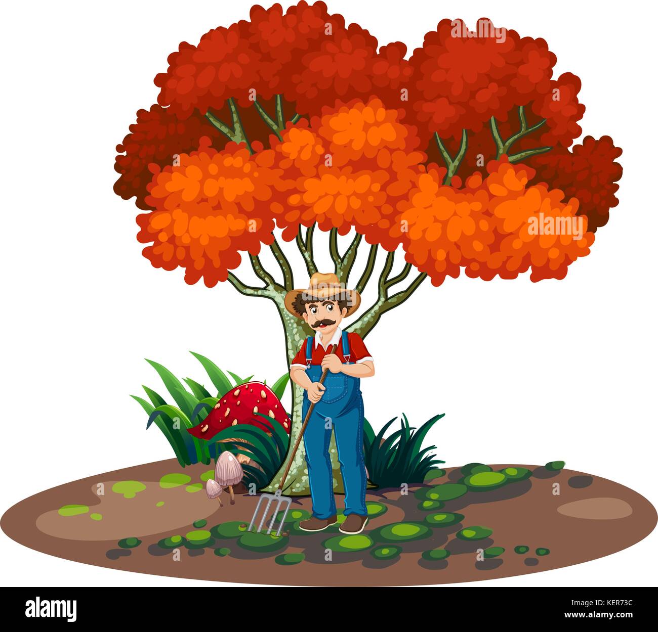 Illustration of a gardener cleaning the yard on a white background ...