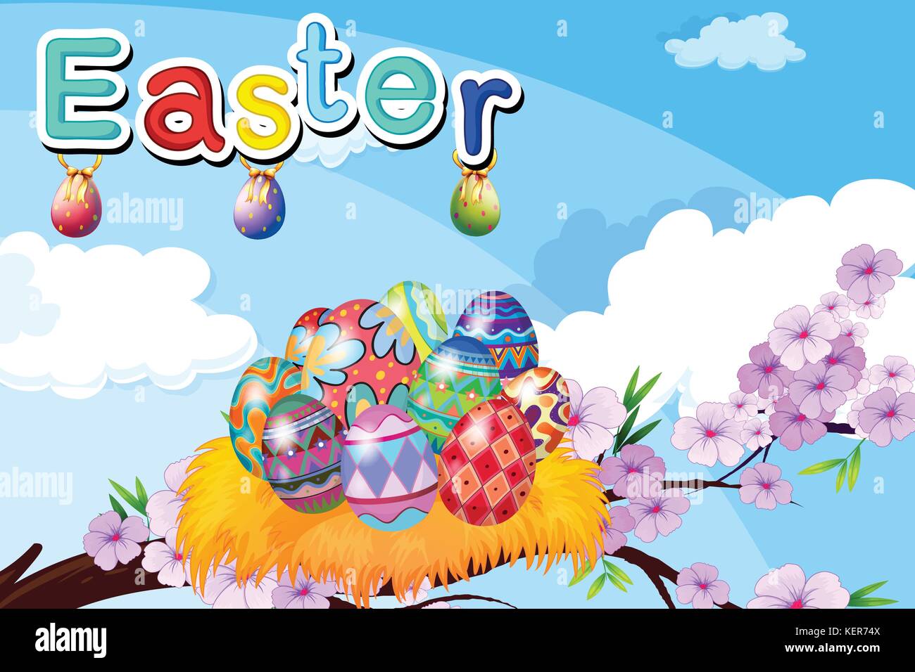 Blue easter eggs branch Stock Vector Images - Alamy