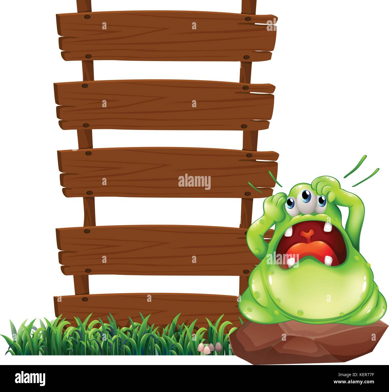 Illustration of a fat monster above the rock beside the empty ...