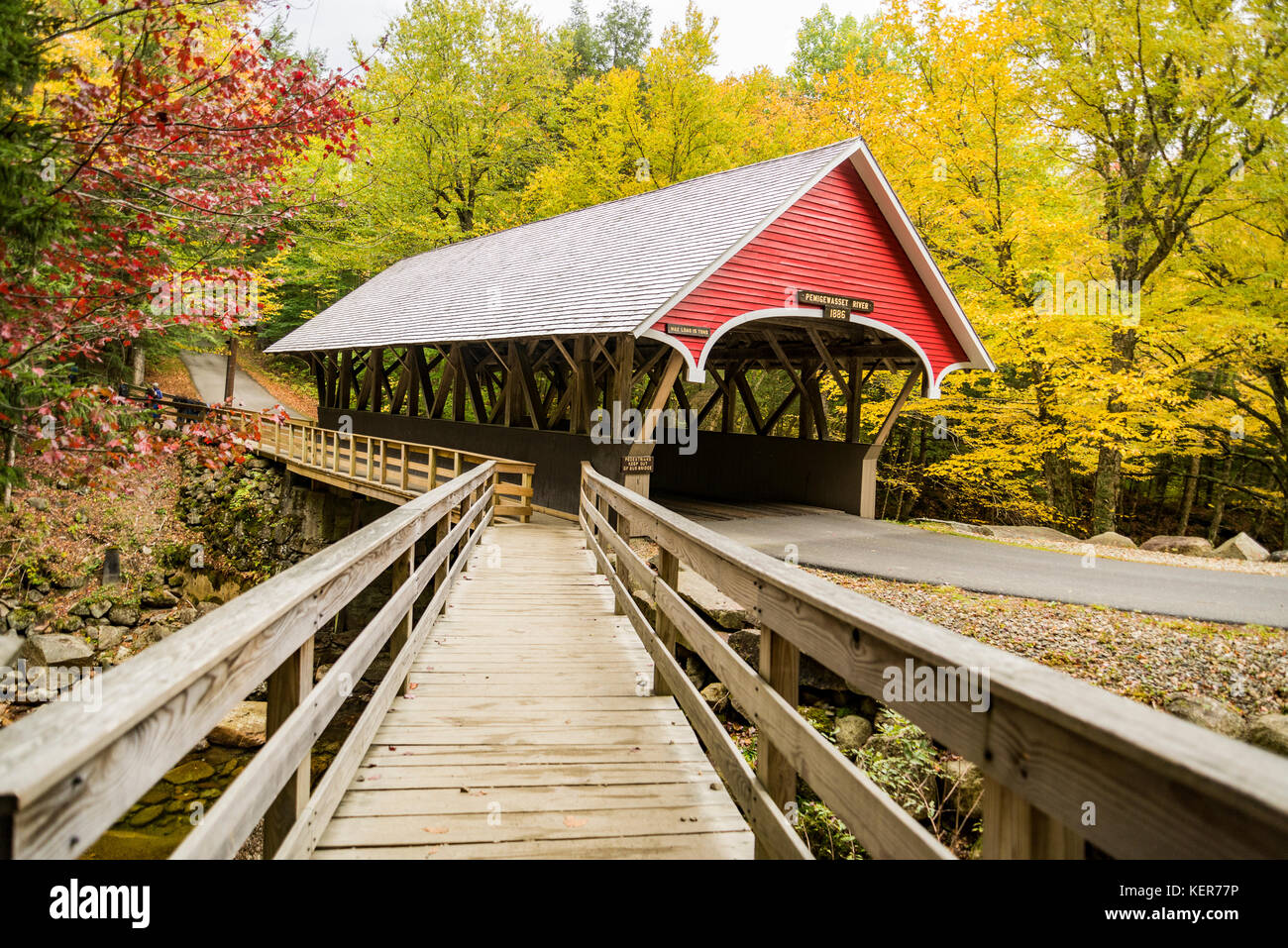 Covered bridge over Pemigewasset River at the Flume Gorge in Fanconia ...