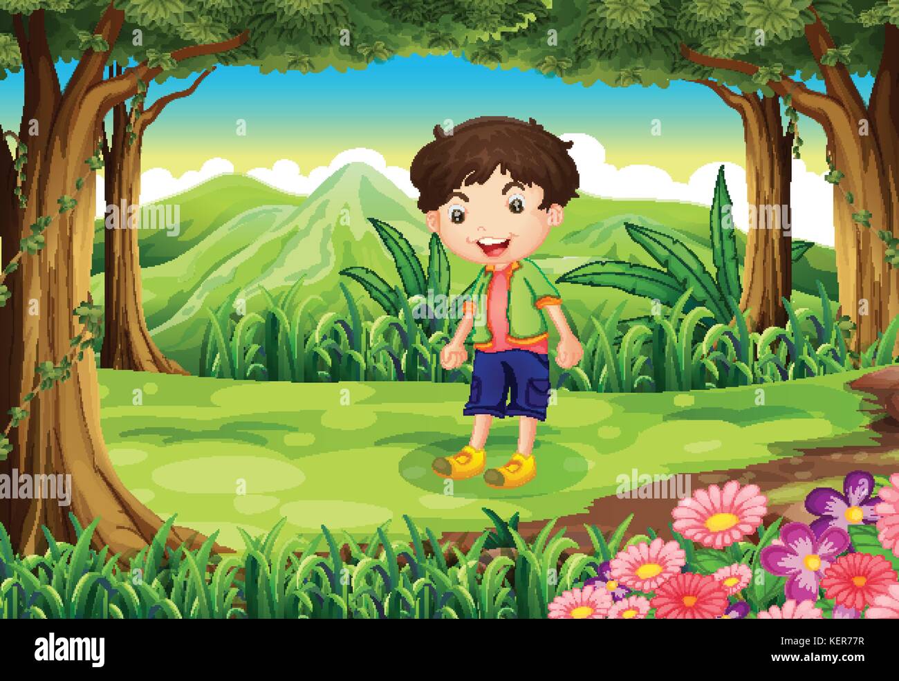 Illustration of a playful kid at the forest Stock Vector Image & Art ...