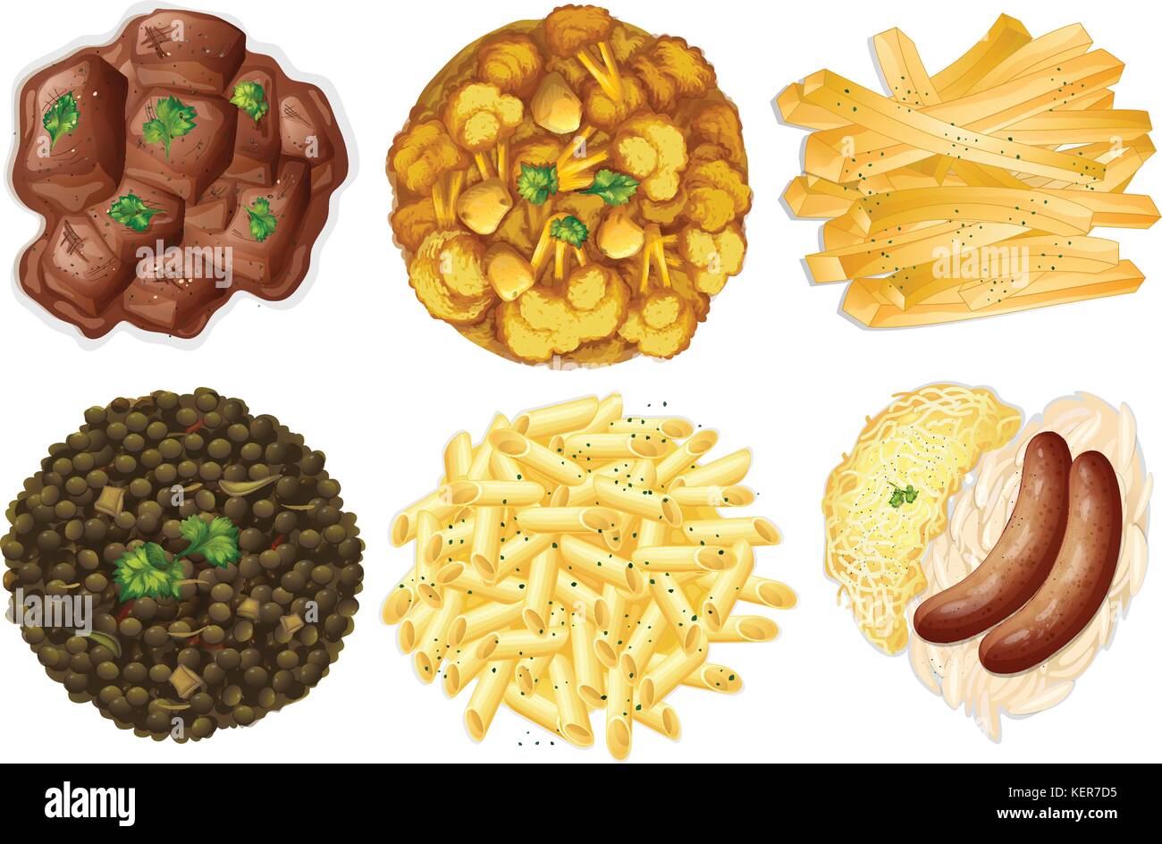 Illustration Of The Different Sets Of Foods On A White Background Stock