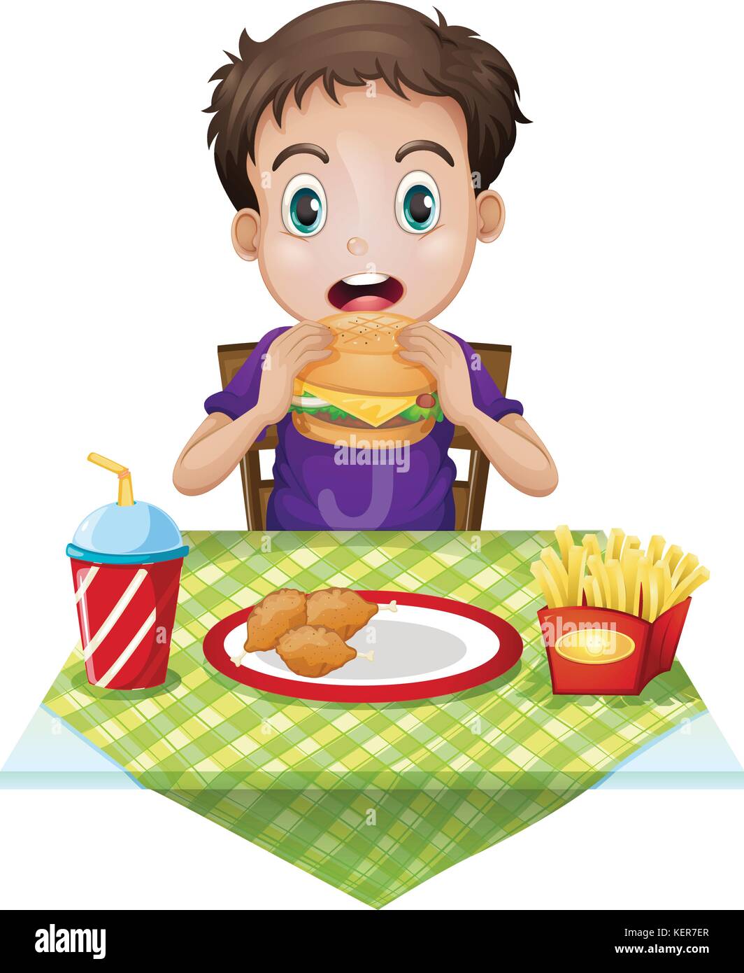 Illustration of a boy eating on a white background Stock Vector Image ...