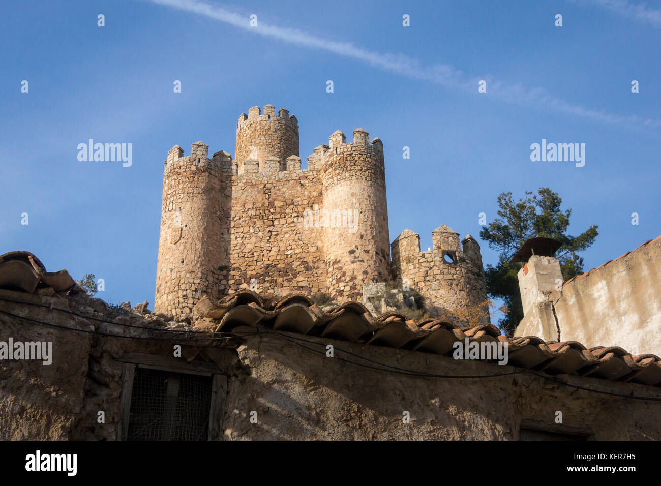 View of Almansa castle, Castilla la Mancha, Spain, from below Stock ...