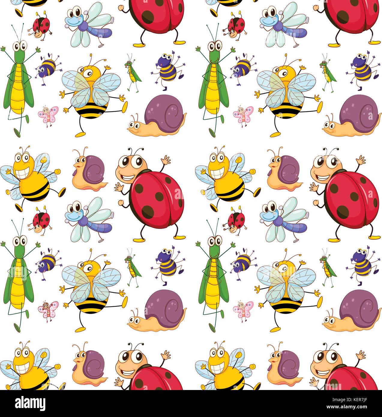 Illustration of the seamless design with insects on a white background ...