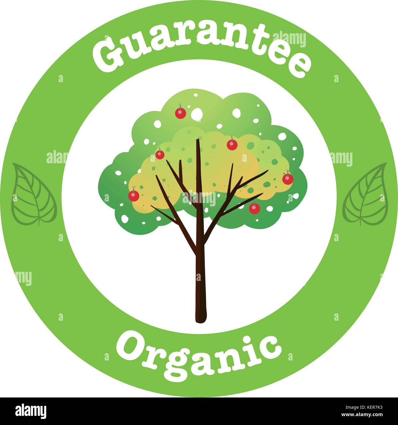 Illustration of a tree with an organic label on a white background ...