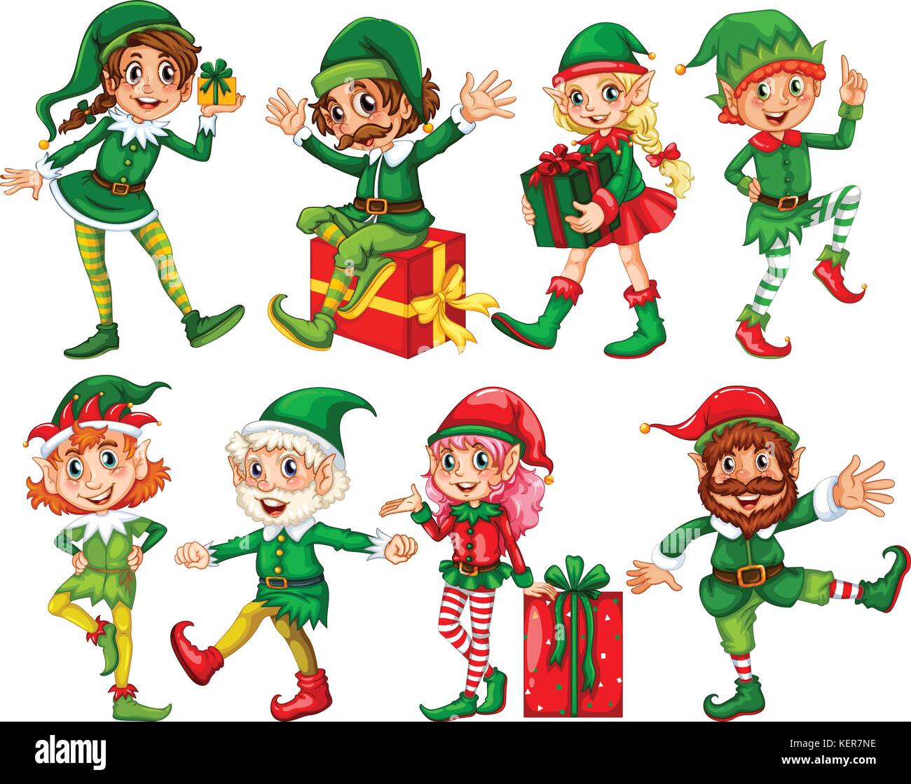 Illustration of many elfs with presents Stock Vector Image & Art - Alamy