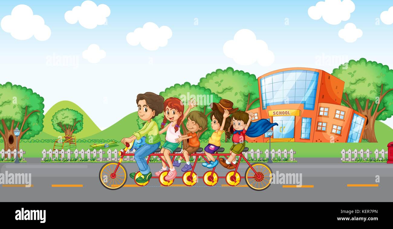 Illustration of a family travelling with a family bike Stock Vector ...