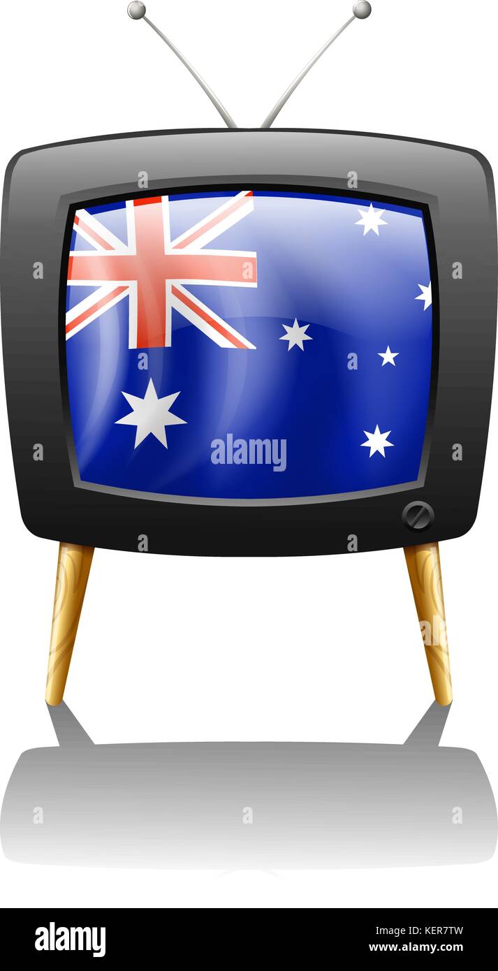 Illustration of the flag of Australia inside a television on a white ...