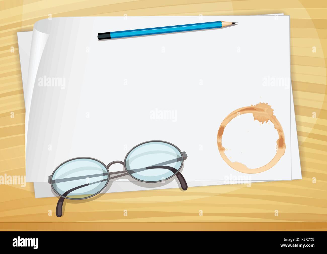 Illustration of an empty bondpaper with a pencil, an eyeglass and a ...