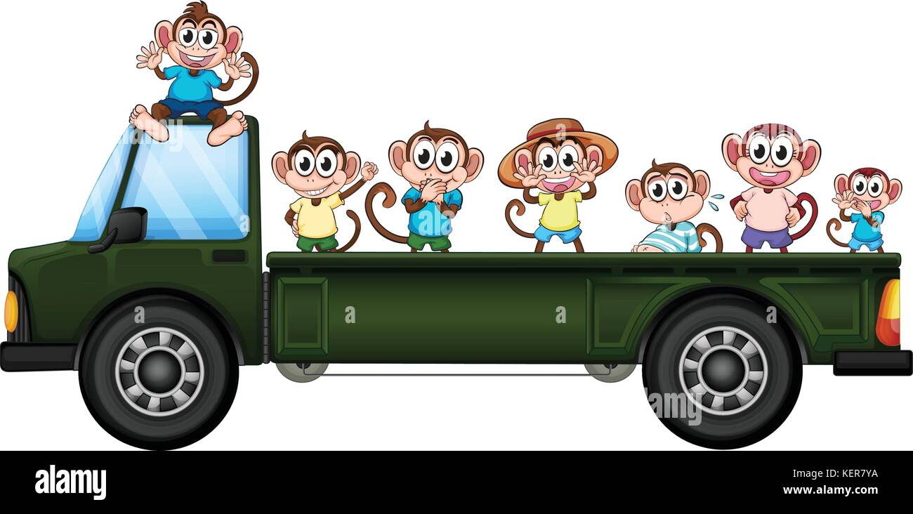 Illustration of many monkeys riding on a truck Stock Vector Image & Art ...
