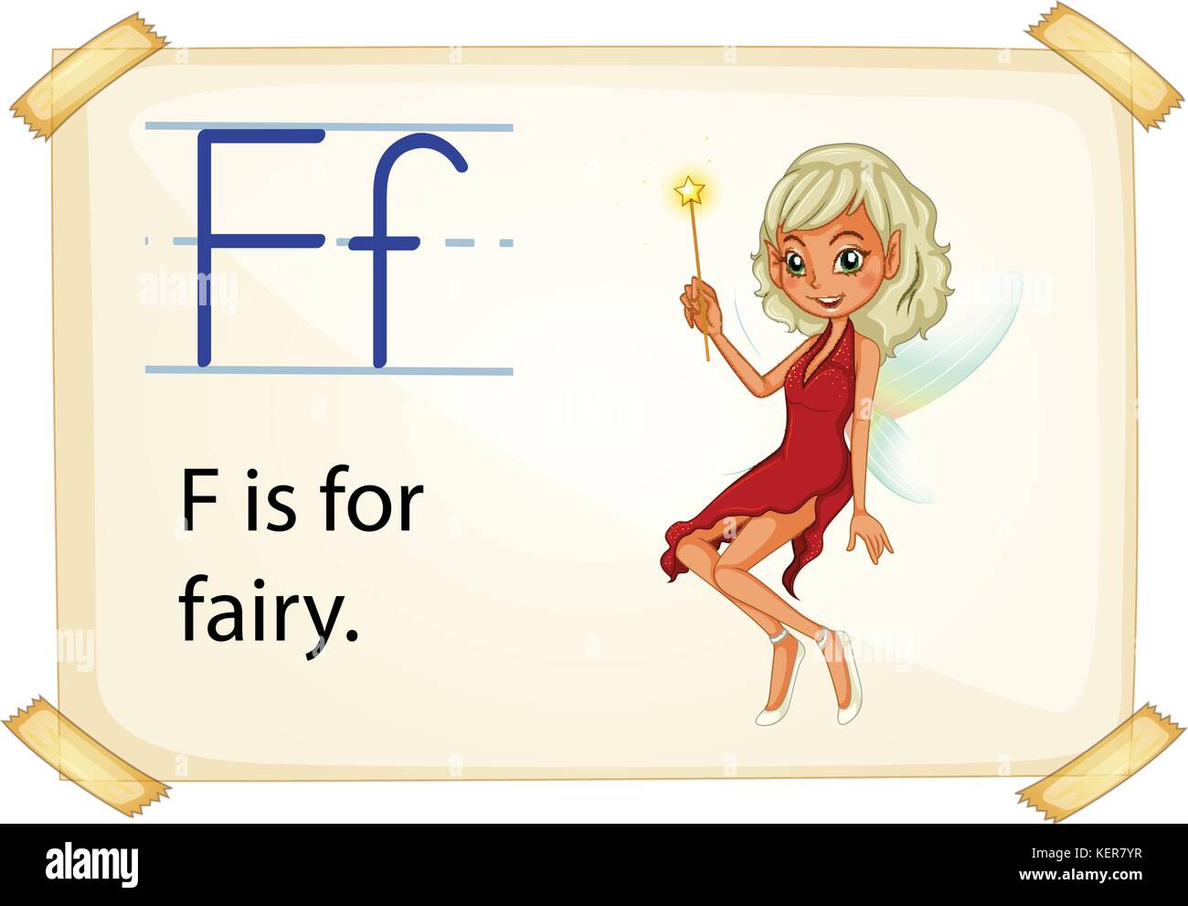 Literacy card showing the letter F with example object and sentence ...