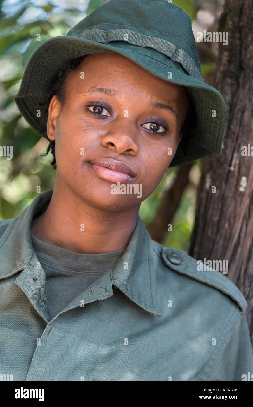 Portrait of a woman Park Ranger, Arusha National Park, Tanzania Stock ...