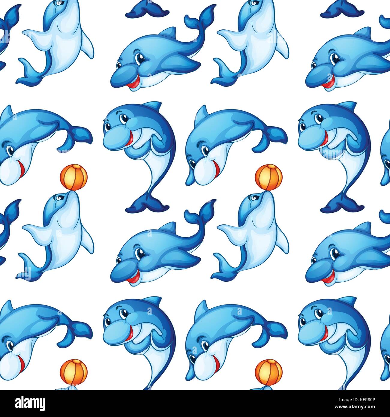 Illustration of the seamless design of dolphins on a white background ...