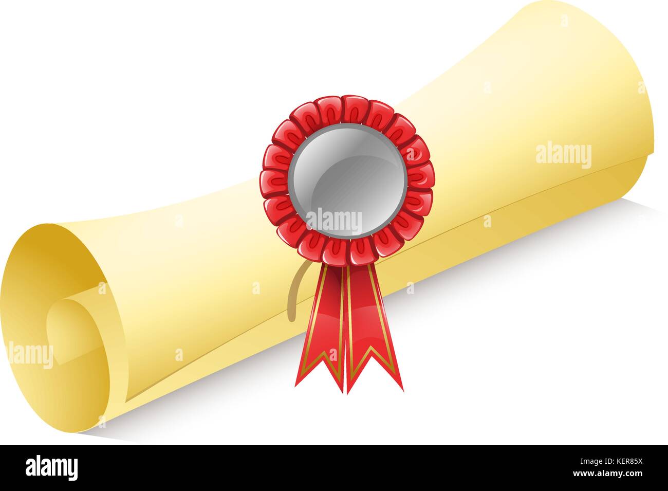 Illustration of a rolled paper with a red ribbon on a white background ...