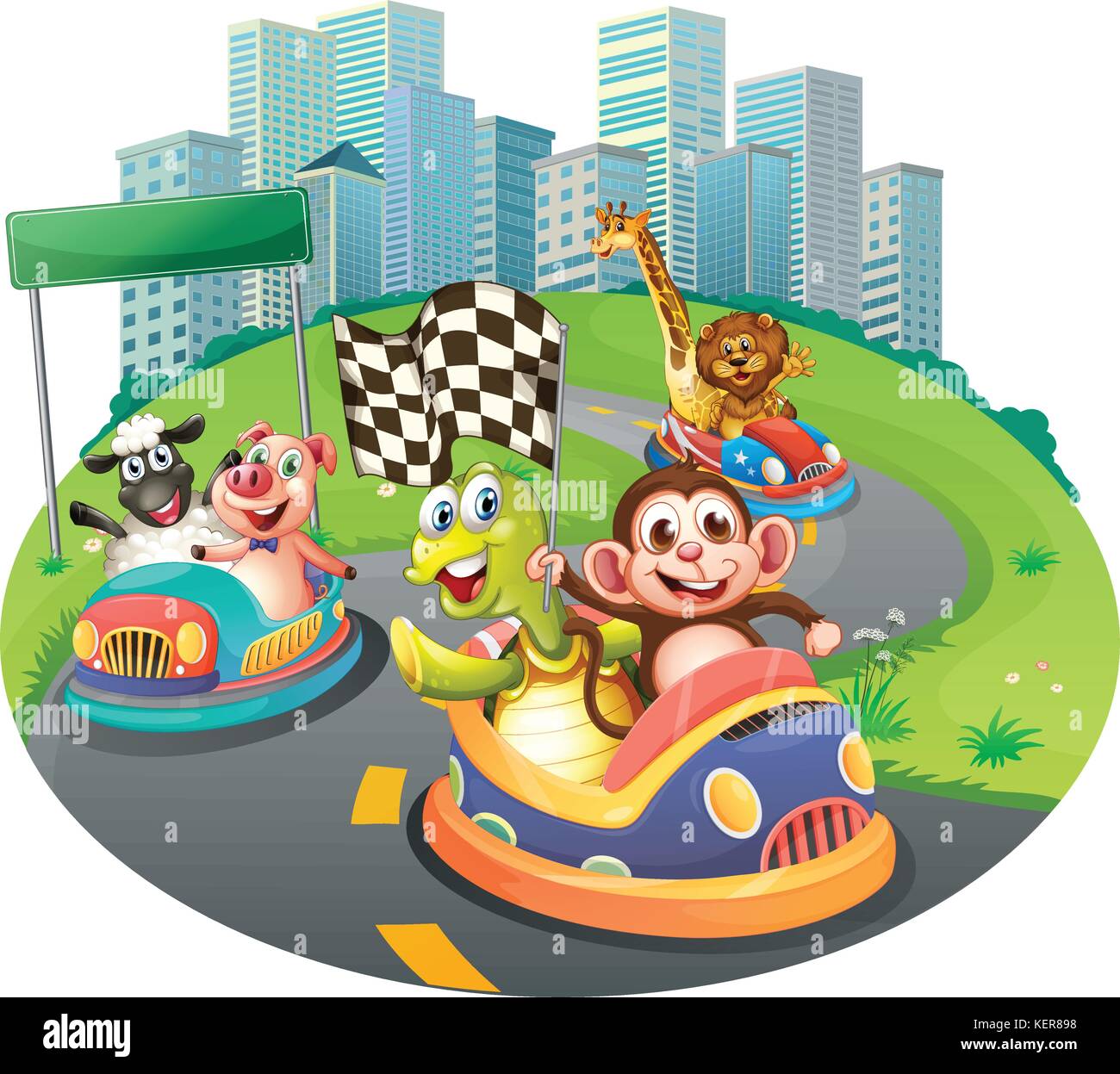 illustration of many animals racing cars Stock Vector Image & Art - Alamy