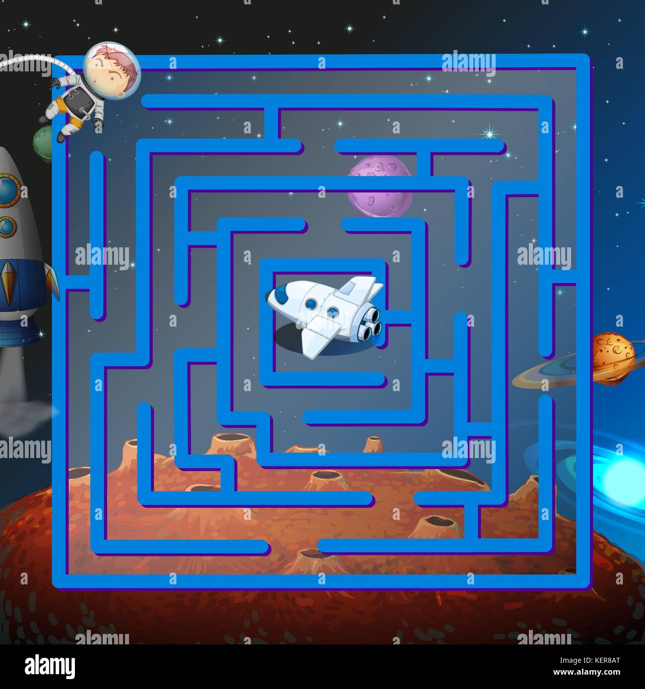 A maze game in the outerspace with an astronaut and a plane Stock ...
