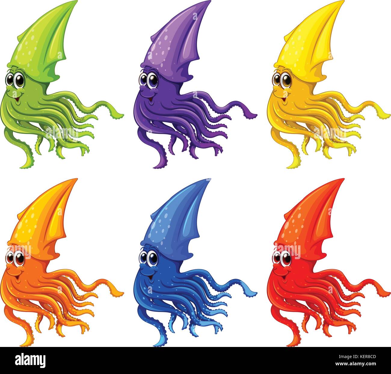 Illustration of different color squids Stock Vector Image & Art - Alamy