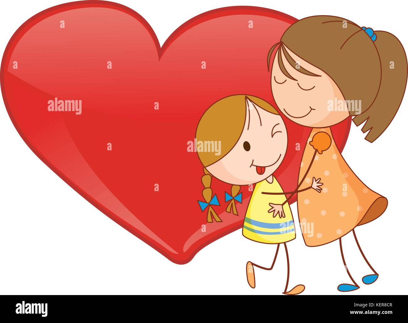 Illustration of girls hugging with a heart background Stock Vector ...