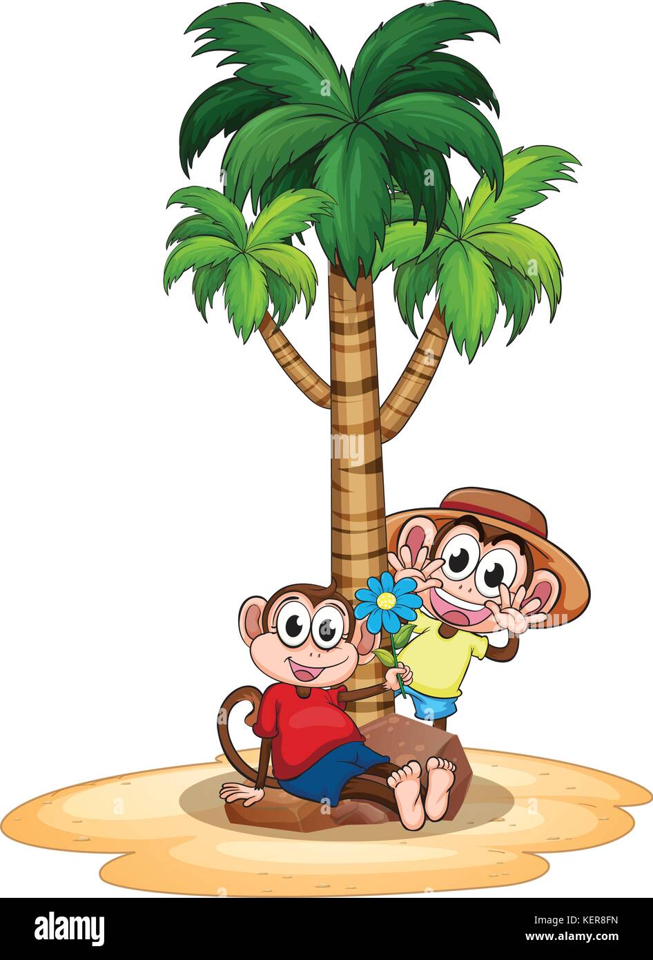 Illustration of two monkeys under the palm tree Stock Vector Image ...