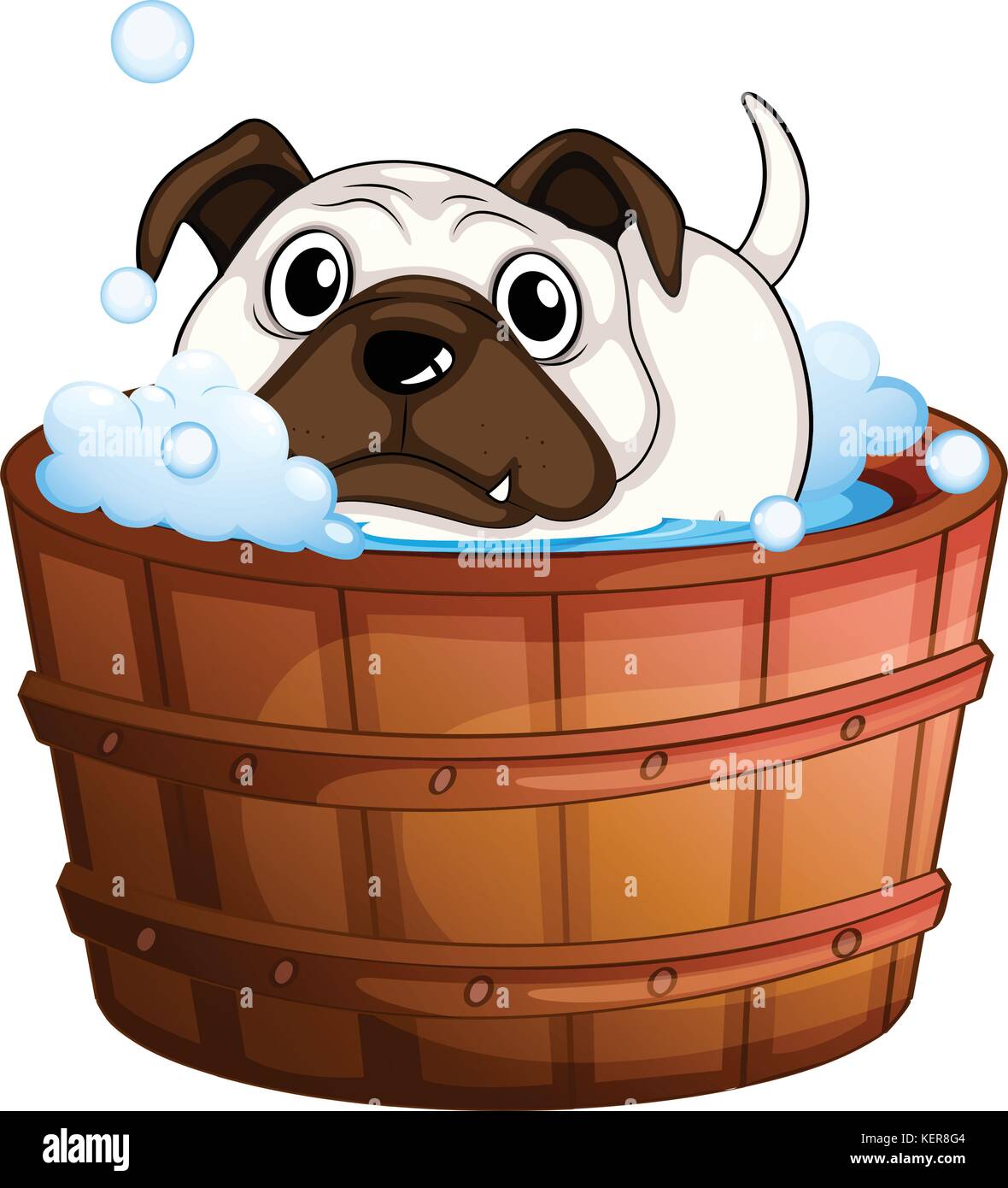 Illustration of a bulldog inside the bathtub on a white background ...