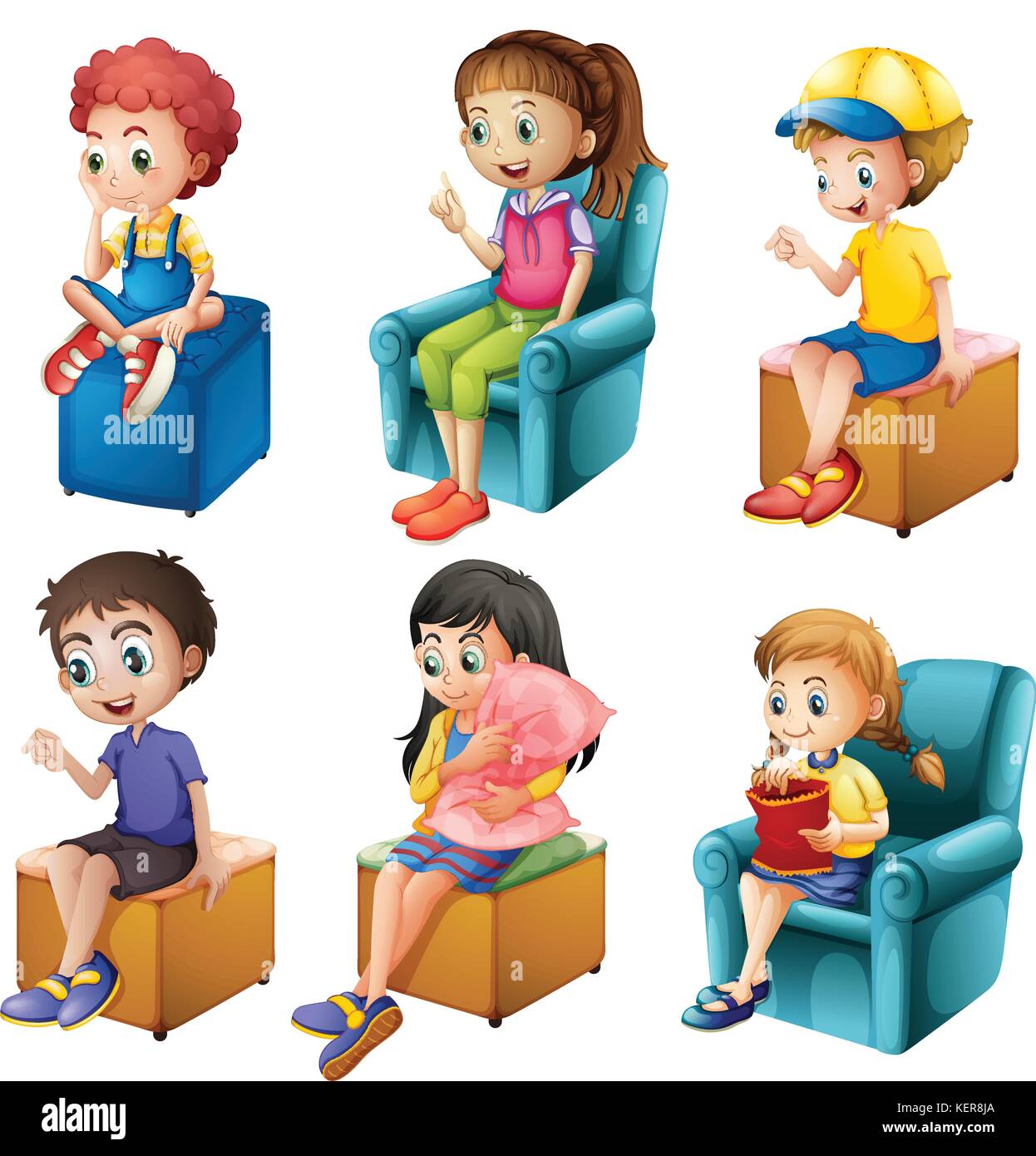 Illustration of the kids sitting on a white background Stock Vector ...