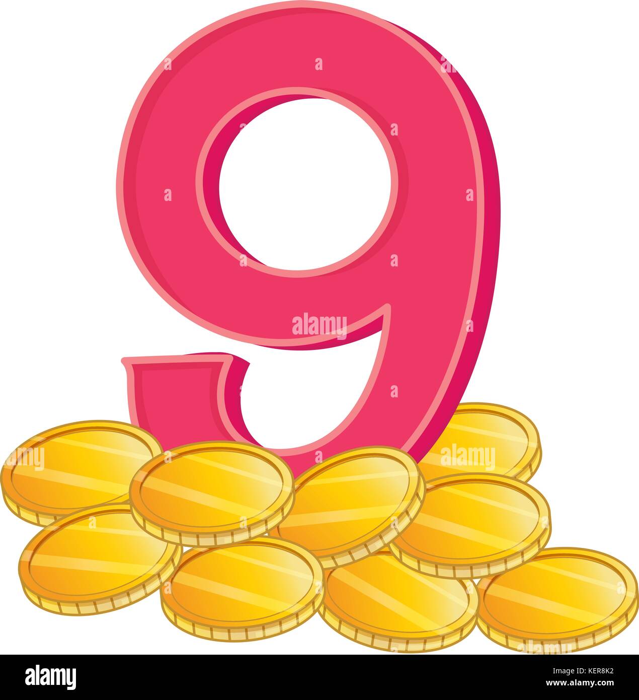 Illustration of the nine gold coins on a white background Stock Vector ...