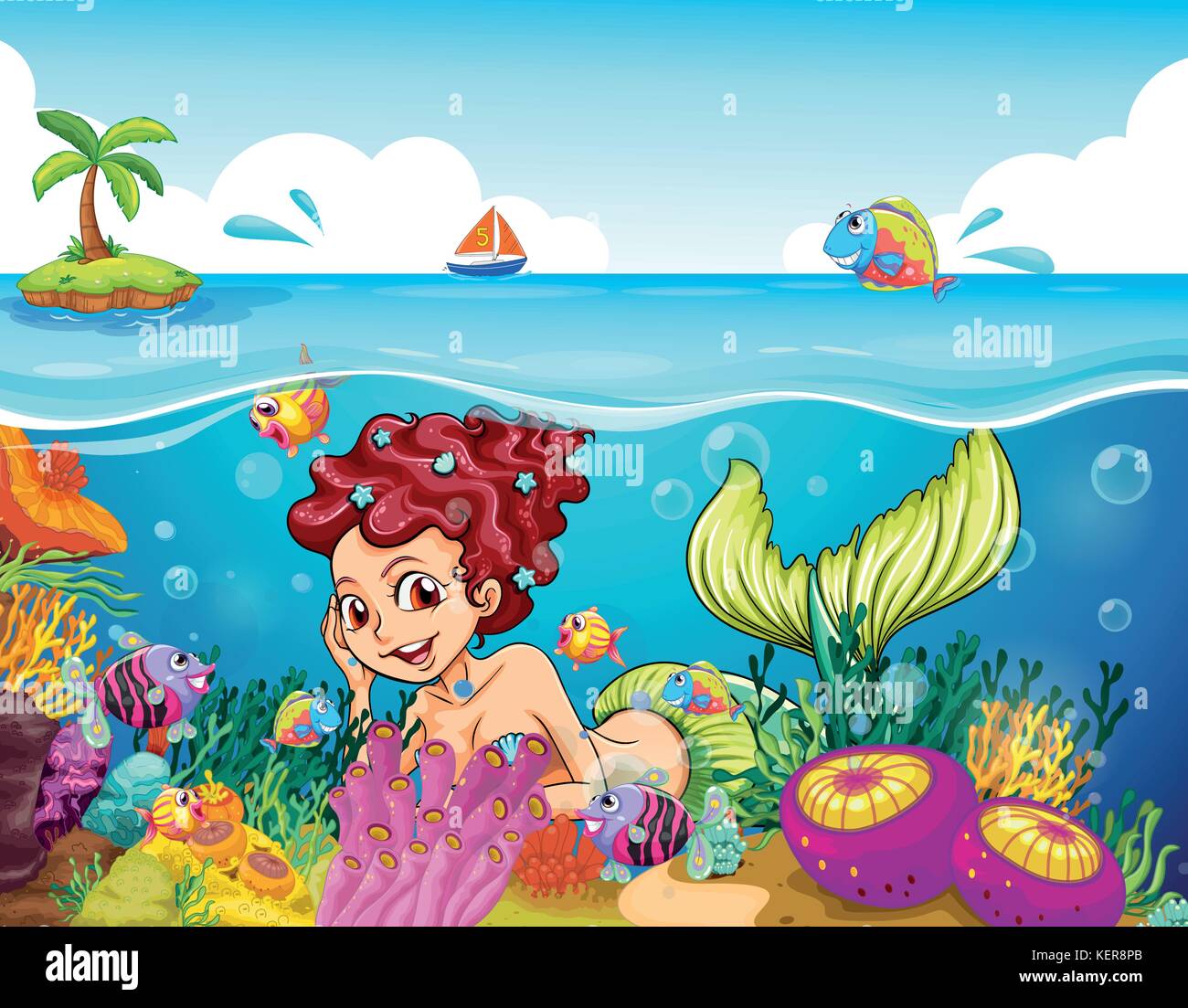 Smiling mermaid Stock Vector Images - Alamy